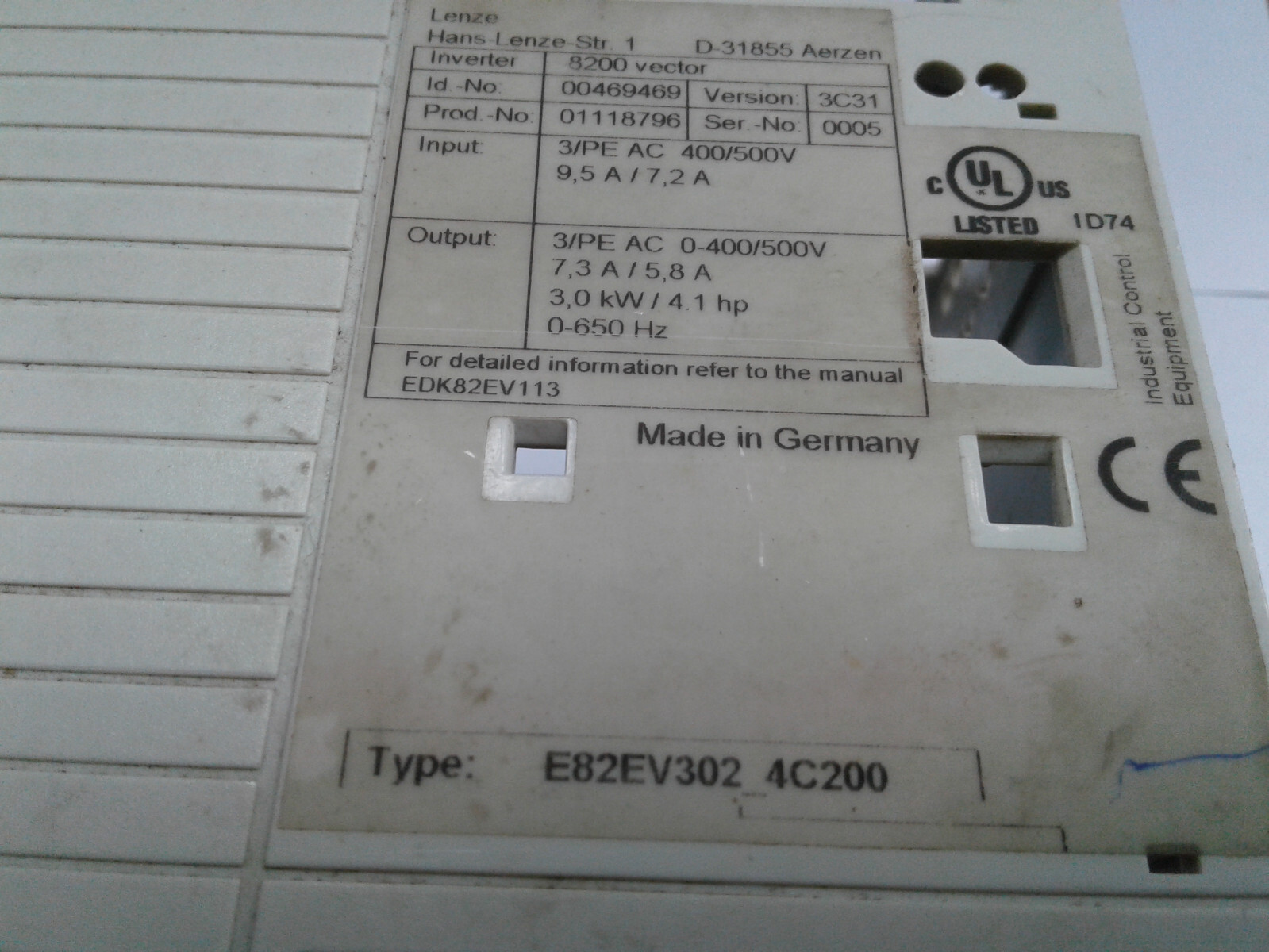 REF 8200 VECTOR D-31855 AERZEN COUVERCLE MODLE LENZE (1PCS) | eBay