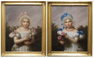 Joseph Weidner (1801-1870) "The Monet Sisters" two oil portraits, ca ...