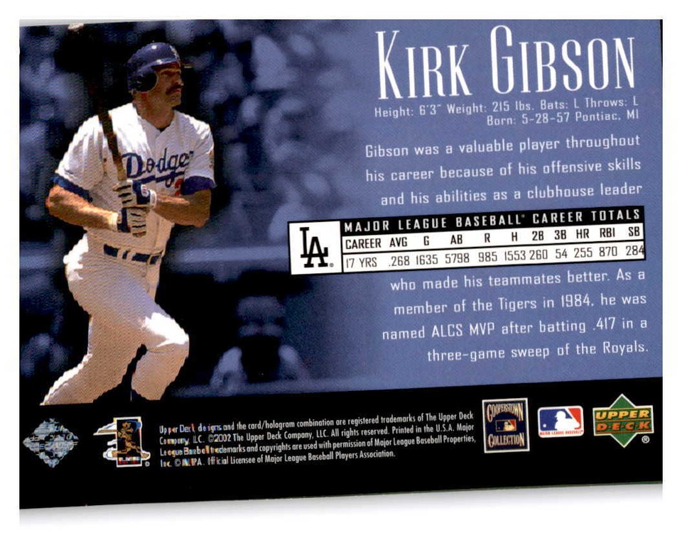 2002 Upper Deck Piece of History Kirk Gibson 63 | eBay