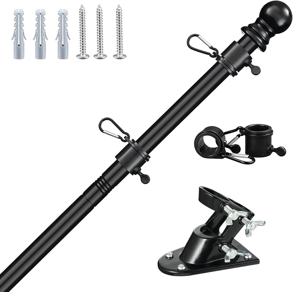 6FT Flag Pole Kit Heavy Duty Bracket Metal Pole With 2 Rotating Rings ...