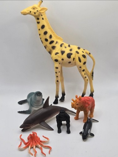 Lot of 7 Animal Figures – Giraffe, Dolphin, Seal, Gorilla, Rhino ...