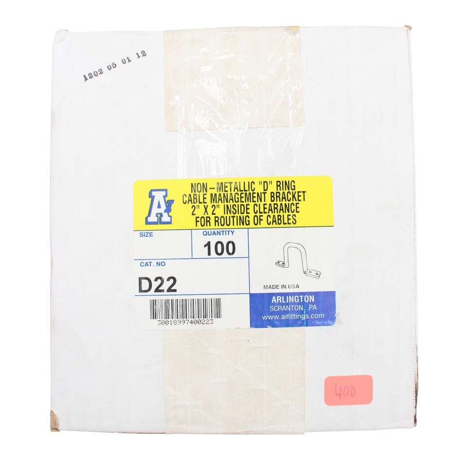 ARLINGTON D22 NON-CONDUCTIVE D RING CABLE MANAGEMENT BRACKET, 2"X2 ...