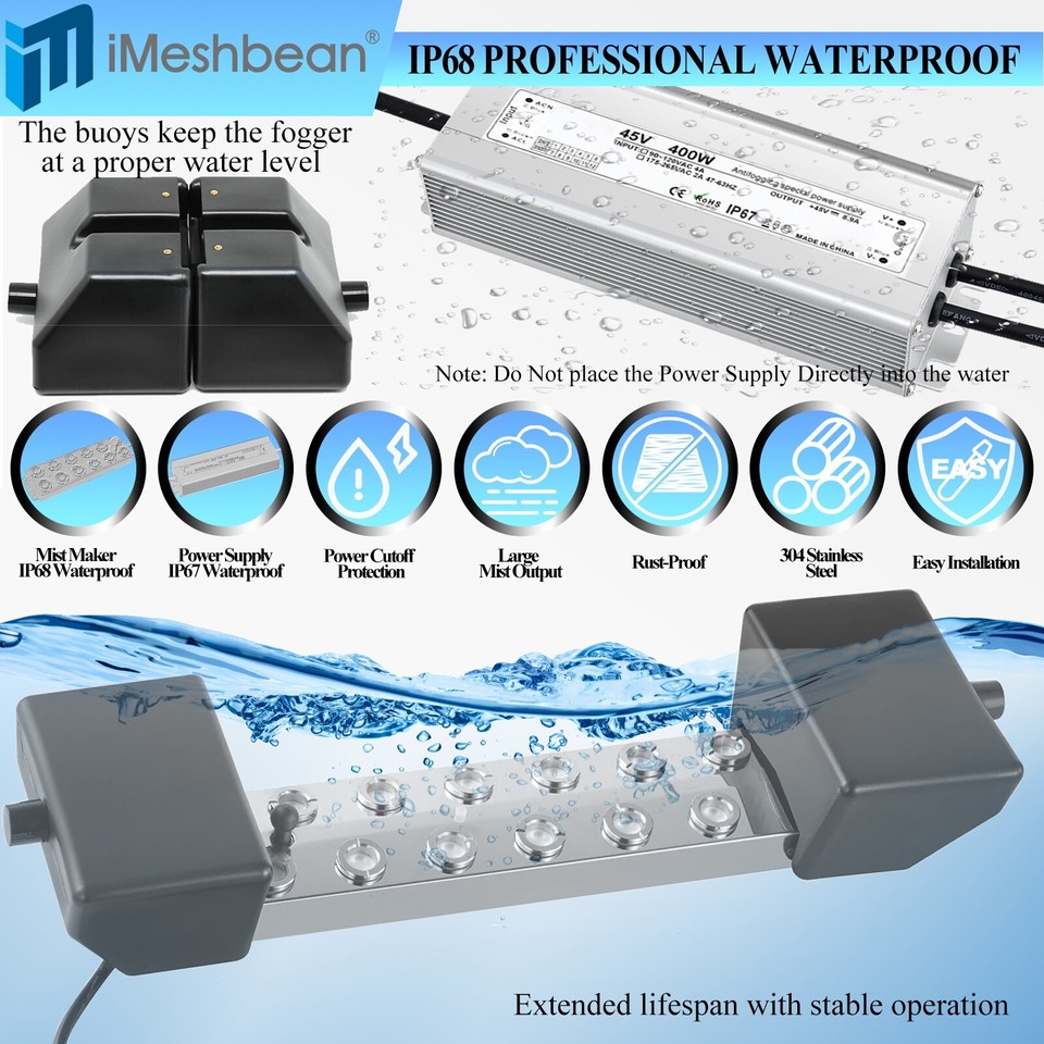 12 Heads Ultrasonic Mist Maker Fogger Humidifier w/ Rainproof ...