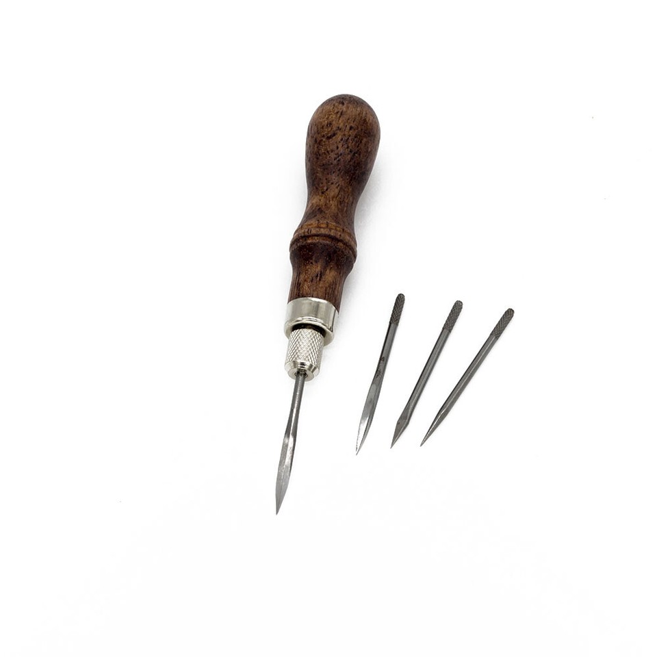 4in1 Awl(4 type) Wooden Handle Leather craft Stitching Tapered Sewing ...