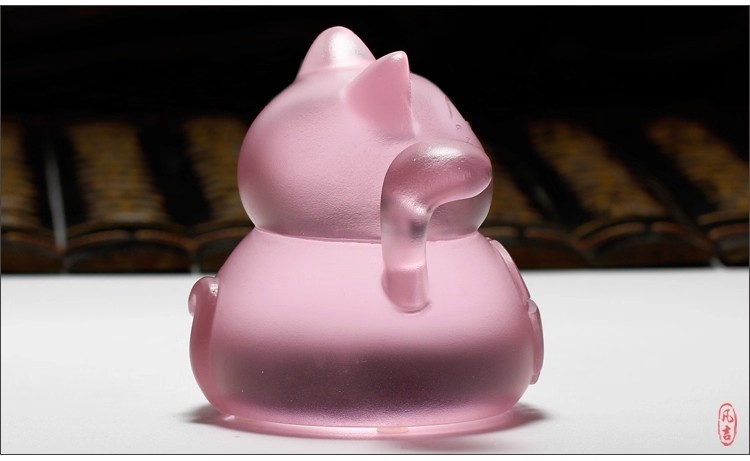 Pink Liu li Crystal Glass Cute Forturn Cat Statue Handcraft Wealth ...