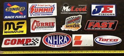 12pcs Drags Racing decals stickers NHRA JE Summit K&N Sunoco Comp Cams ...