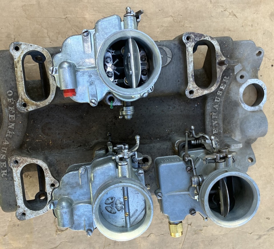 Chevy 348 409 Offenhauser 6X2 Manifold Rebuilt Stromberg 97 94 Carbs ...