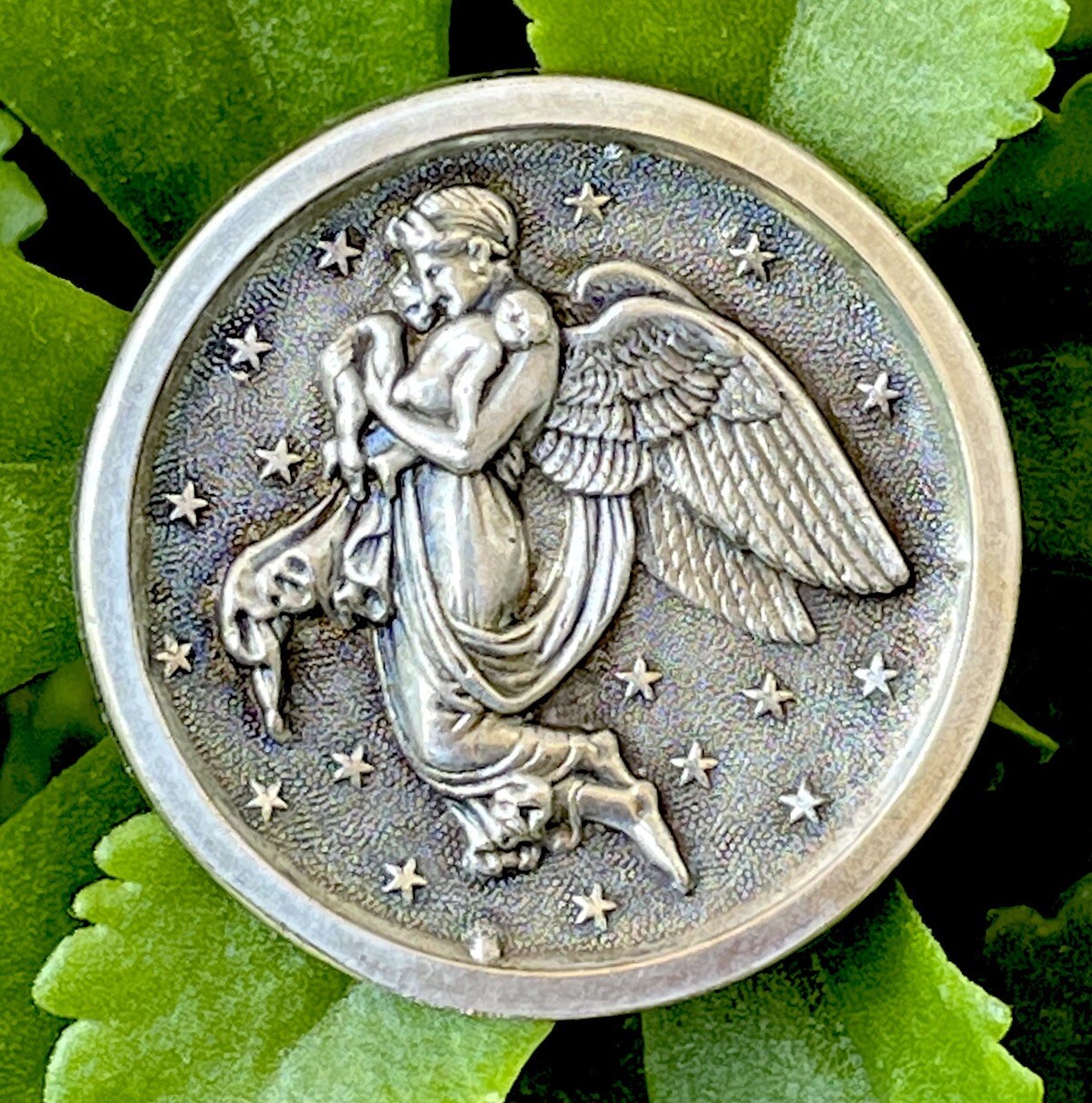 Old White Metal Guardian Angel or Angel Of Peace Among Stars | eBay