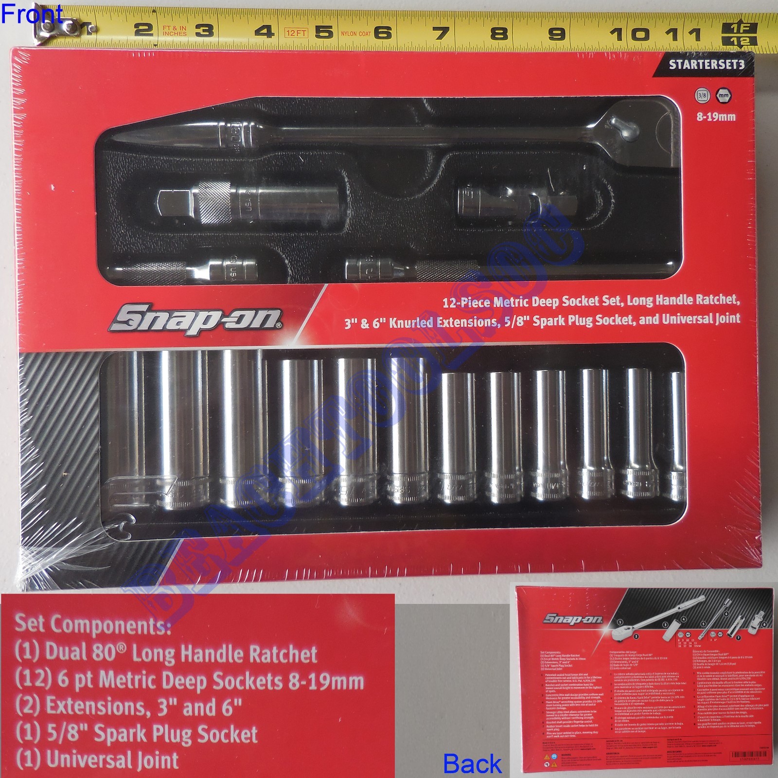 Snap On 3/8" Drive 17 Pcs 6 Point Metric Starter Set STARTERSET3 FL80 ...