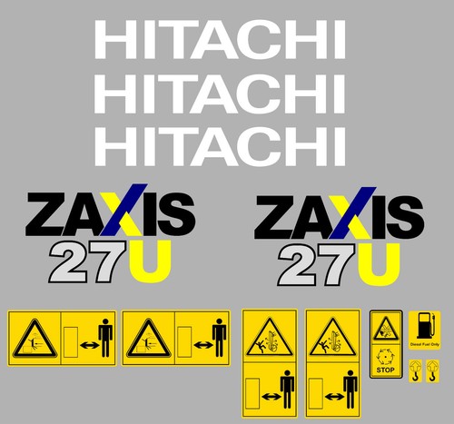 HITACHI ZAXIS 27U MINI DIGGER COMPLETE DECAL SET WITH SAFETY WARNING ...