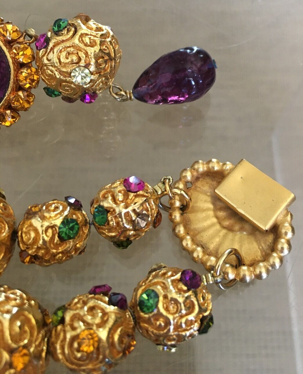 DOMINIQUE AURIENTIS PARIS NAKSHI BALL GEM GRIPOIX GLASS SHELL BRACELET ...