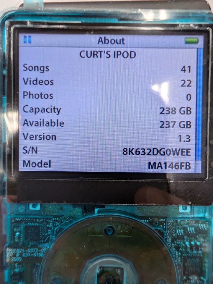 Custom iPod classic 5th 5.5 Gen 256GB, Wolfson DAC, 2000mah batt-Clear ...