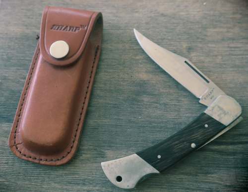 VTG Sharp 900 Japan Large Lockback Folding Pocket Knife Leather Sheath ...