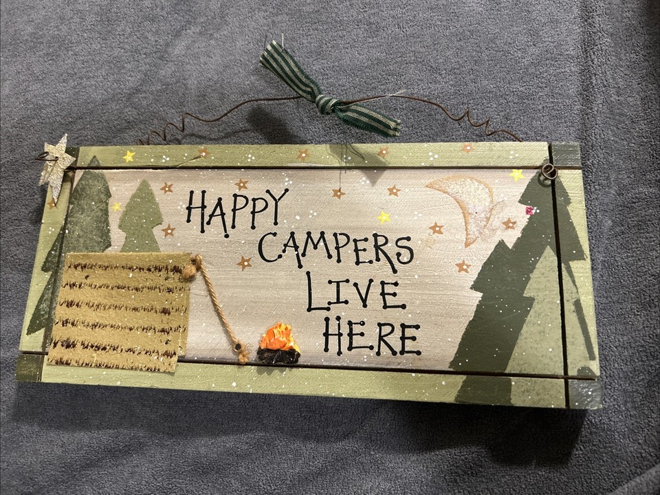 Rustic Country Wood Sign Decoration “Happy Campers Live Here” | eBay