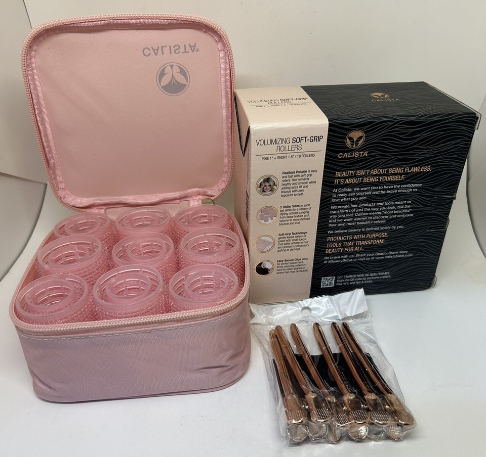 Calista Volumizing Self Grip Rollers 18 Curlers Clips Case Short Pixie ...
