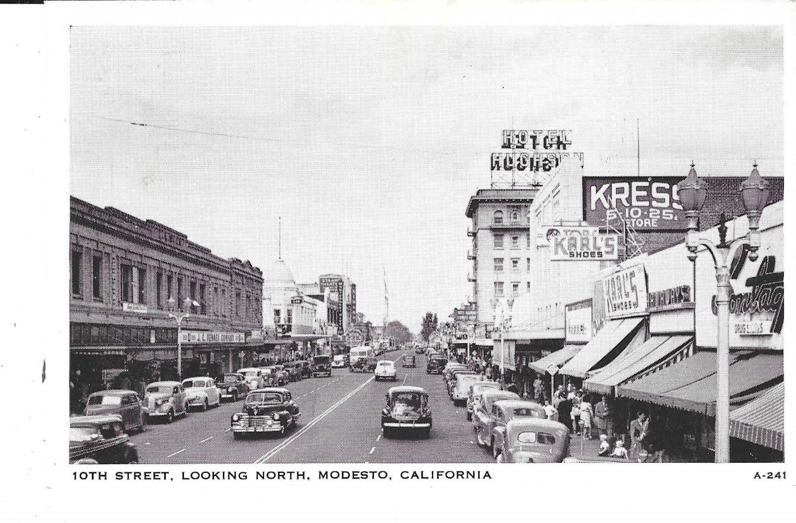 POSTCARD 10TH STREET LOOKING NORTH MODESTO CALIFORNIA - KRESS STORE ...