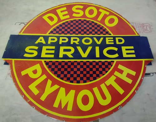 DESOTO Plymouth Approved Service Gas & Oil Porcelain Enamel Sign 64x60 ...