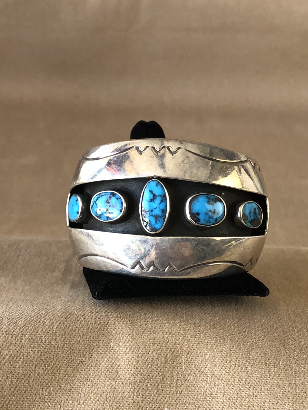 Navajo Shadow Box Turquoise Hand Stamped Sterling Sil… - Gem