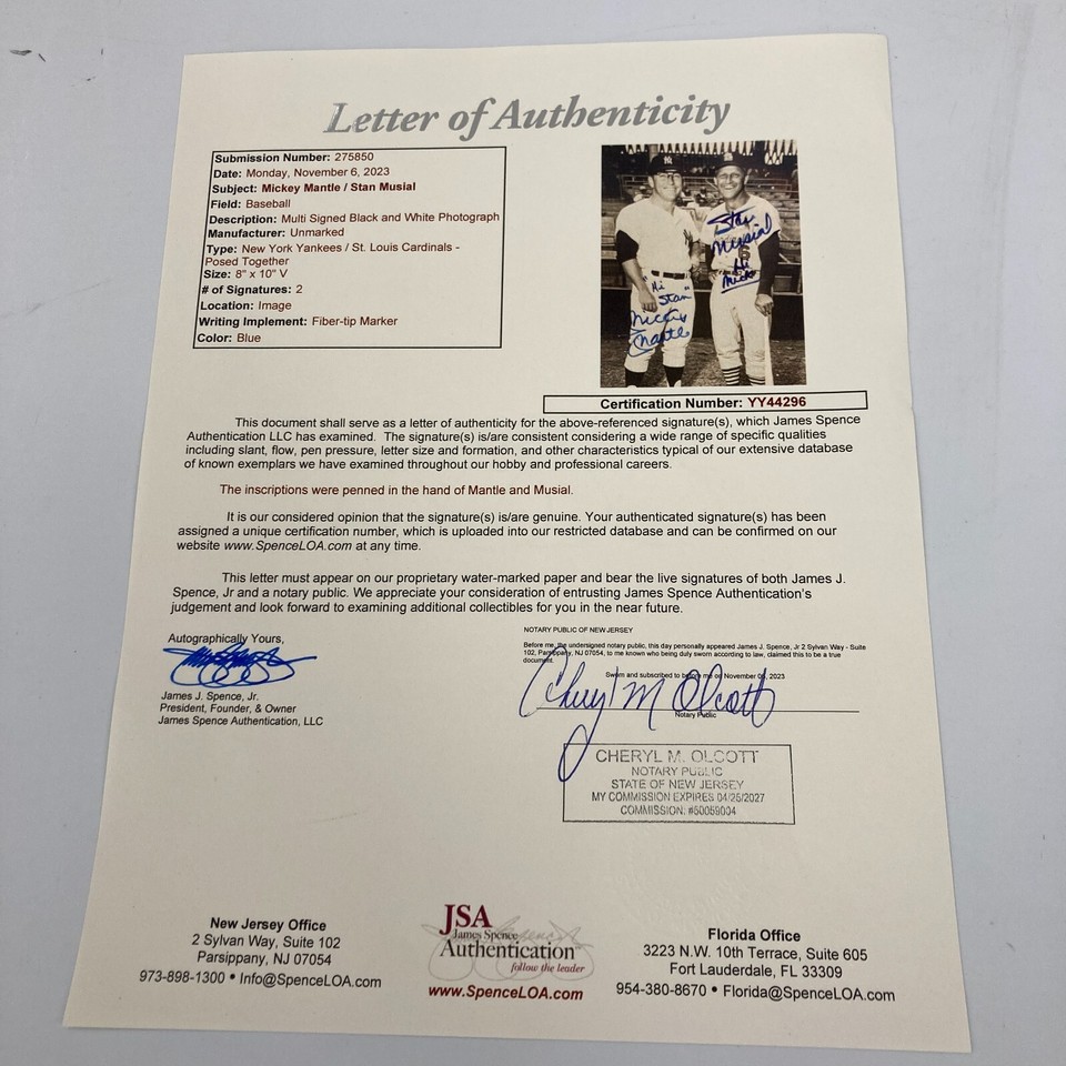 Mickey Mantle "Hi Stan" & Stan Musial "Hi Mick" Signed Inscribed 8x10 ...