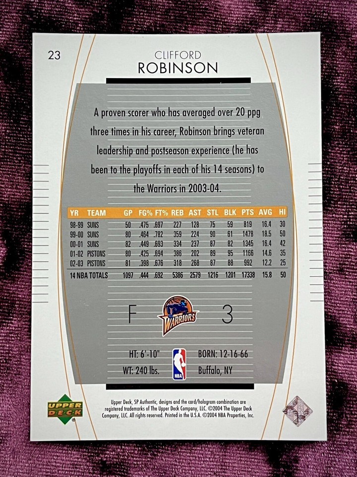 Clifford Robinson 2003 SP Authentic #23 MINT GS Warriors Jersey Buffalo ...