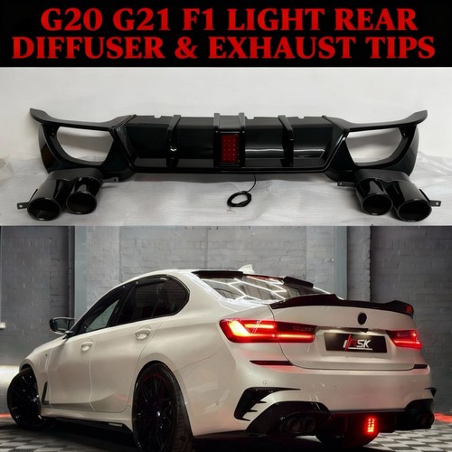 BMW 3 SERIES G20 G21 COMP REAR DIFFUSER WITH F1 LIGHT GLOSS BLACK 2018 ...