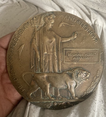 Original WW1 Death Memorial Plaque BENJAMIN ALBERT ALEXANDER | eBay UK