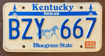 Kentucky 1988 ROWAN COUNTY License Plate # BZY 667 | eBay