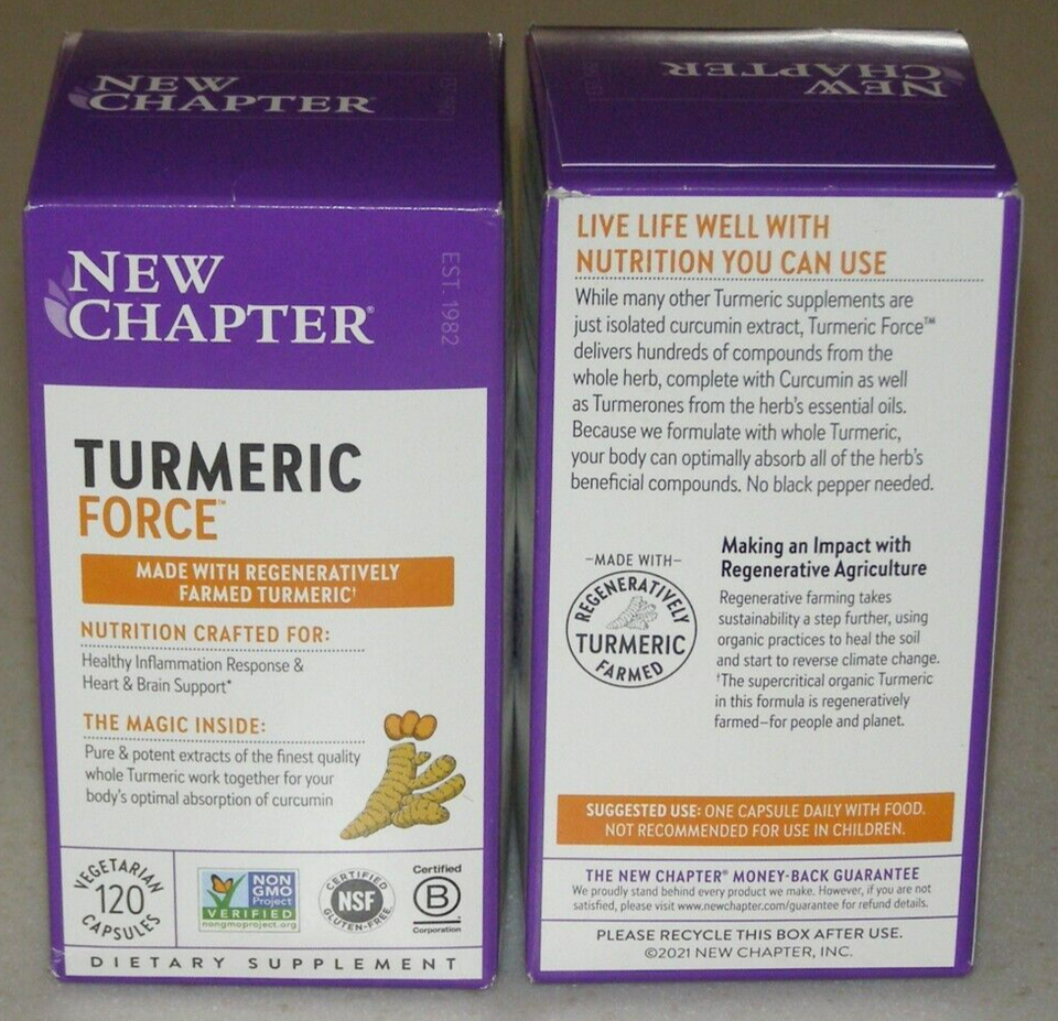 2 NEW CHAPTER TURMERIC FORCE 120 CAPSULES EACH DIETARY SUPPLEMENT EXP ...