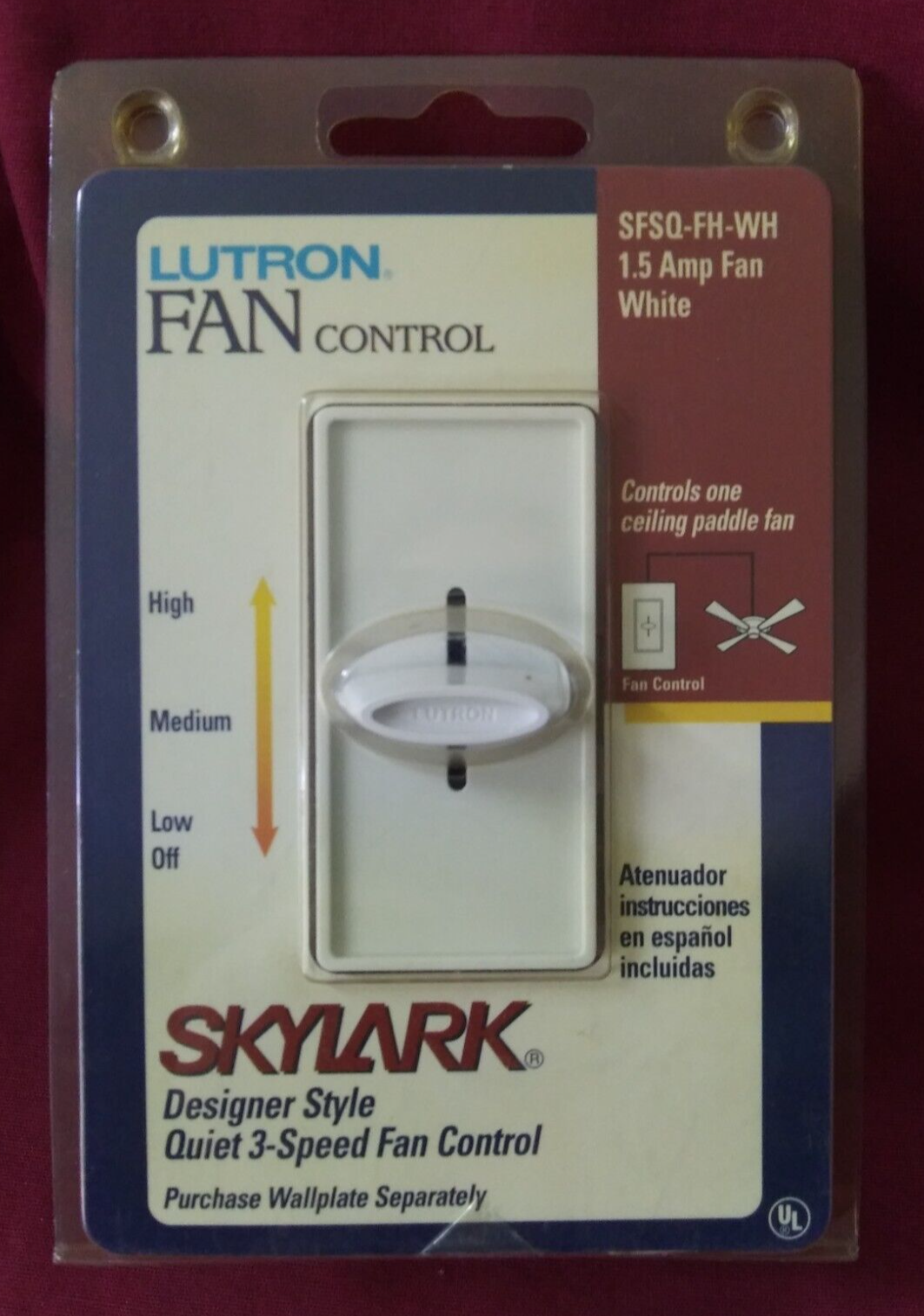 NEW Lutron Skylark SFSQ-FH-WH White 3-Speed Fan Control For 1.5A ...