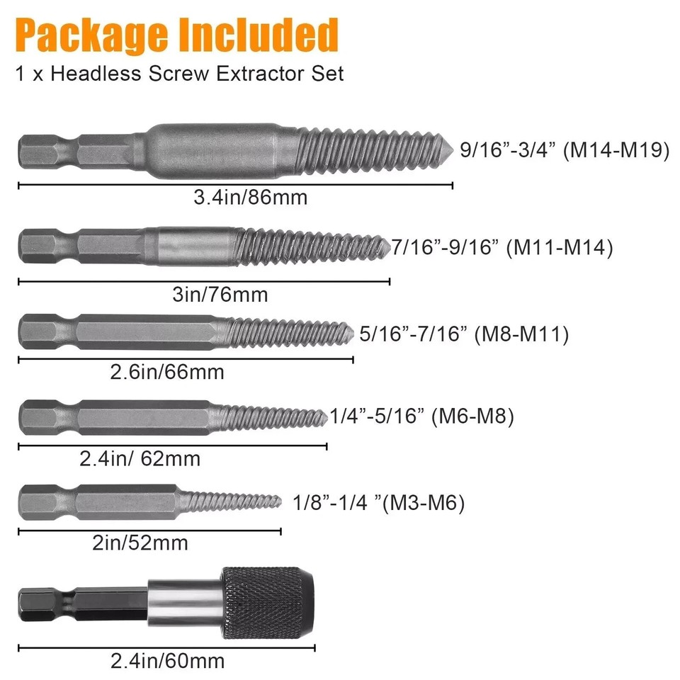 12Pcs Stud Screw Extractor Remover 1/4 Inch Hex Shank Damaged Bolt Easy ...