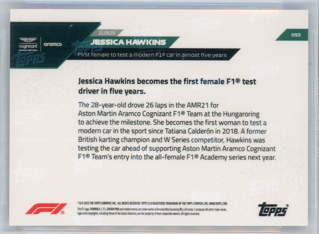 2023 TOPPS NOW FORMULA 1 #53 JESSICA HAWKINS - BGS BLACK LABEL QUAD 10 ...