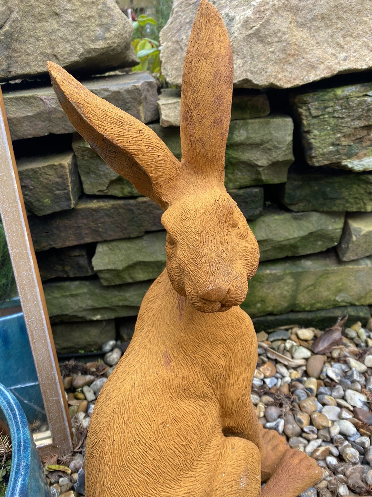 Rusty Cold Cast Iron Sitting Hare Statue Garden Ornament Figure ...