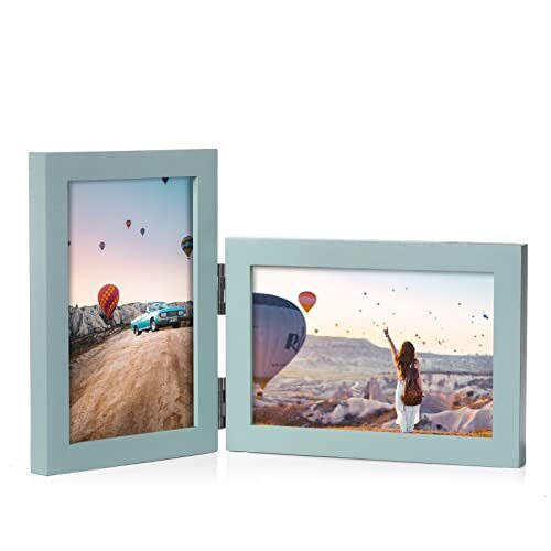 4x6 Double Hinged Picture Frame Vertical 4x6 & Horizontal 4x6 Teal Blue ...
