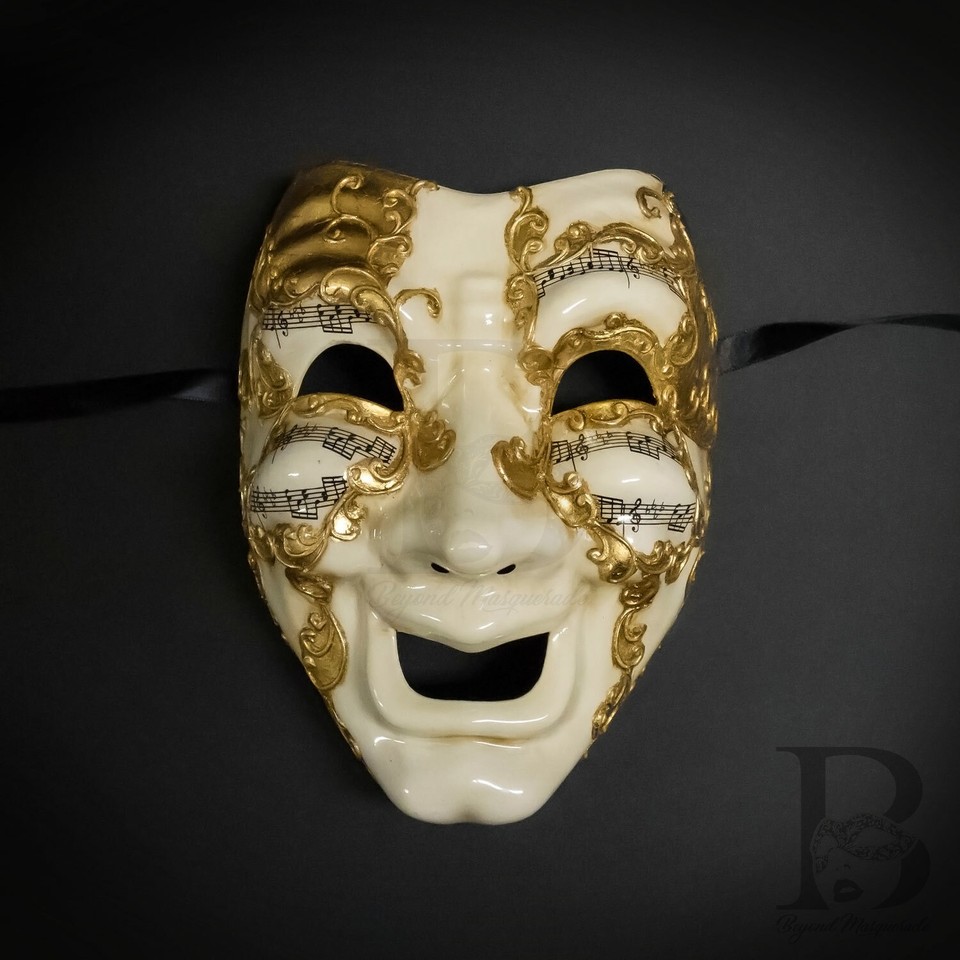 Comedy and Tragedy Masks Venetian Music Notes Masquerade Mask HIGH ...