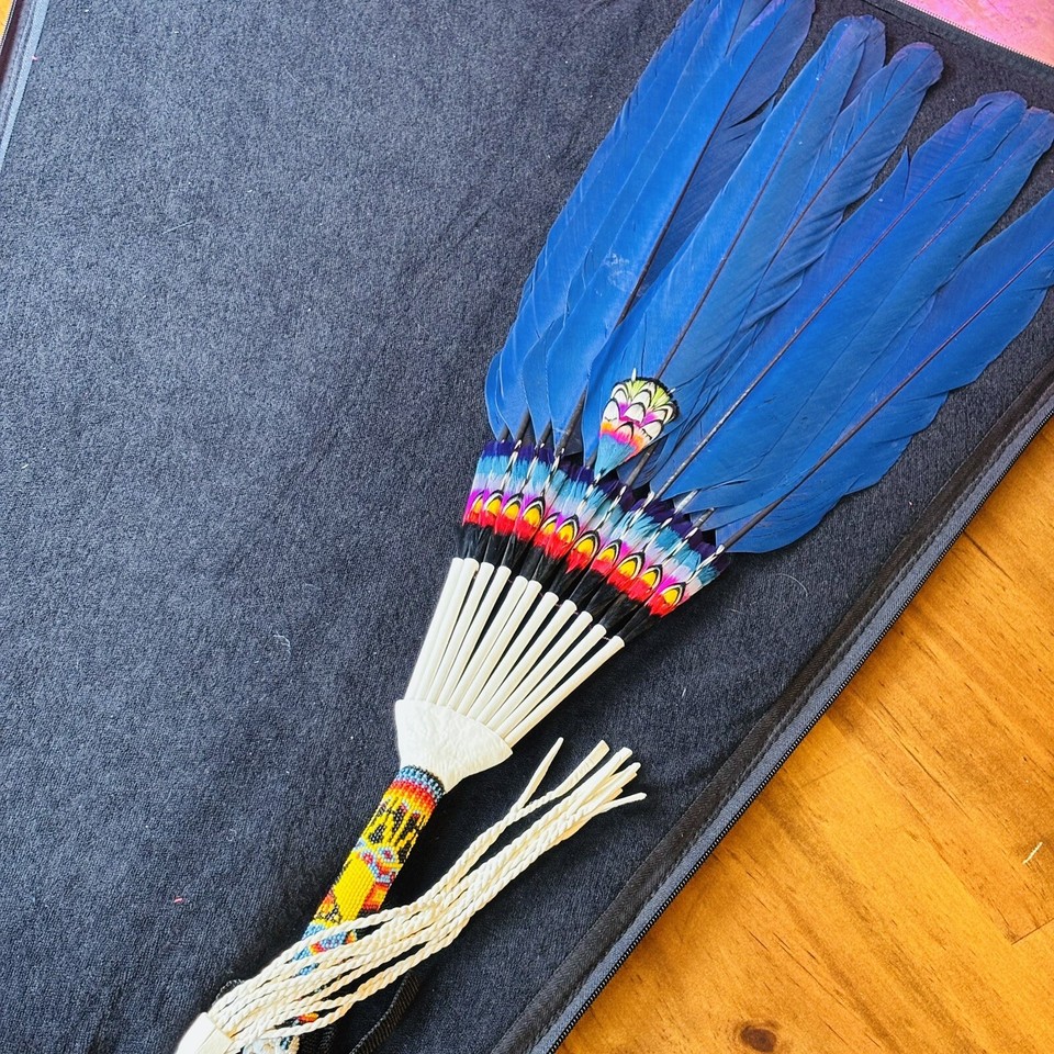 Native American Plains Tribe Ceremonial Macaw Feather Fan Beautiful ...