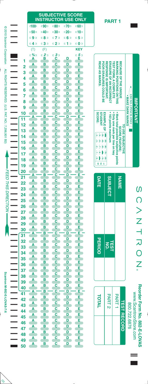 25 Authentic Green Scantron 882-E Testing Forms Sheets | eBay