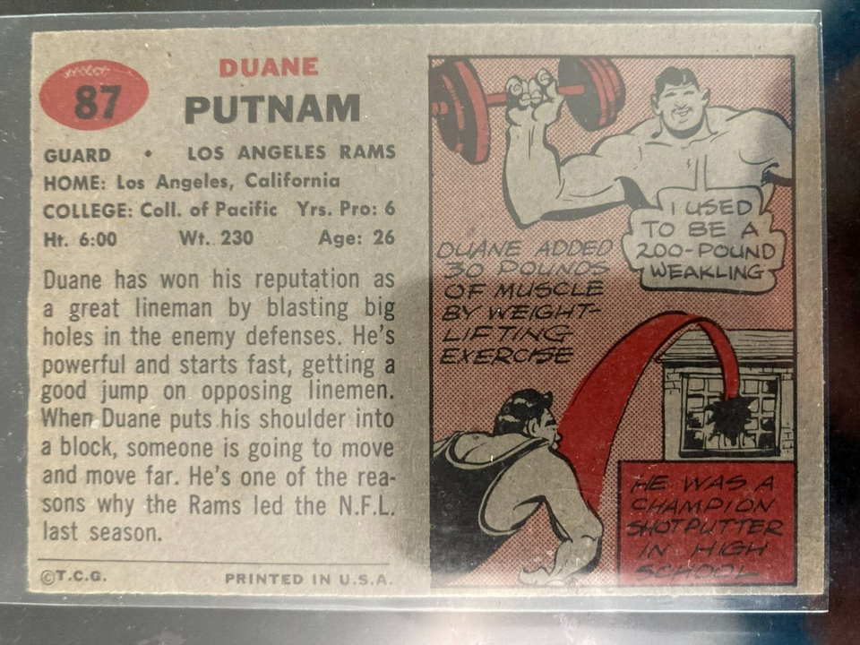 1957 Topps #87 Duane Putnam Genuine Authentic LA Rams Football Card | eBay