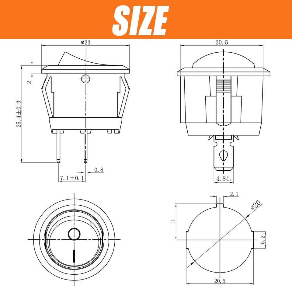 HUAREW Interruttore a Bilanciere 6A/250V 10A/125V SPST 2 pin ON/OFF I ...