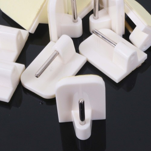 WHITE CURTAIN ROD 10x Stick On Wire Rail Hooks Net Voile Curtain Upvc ...