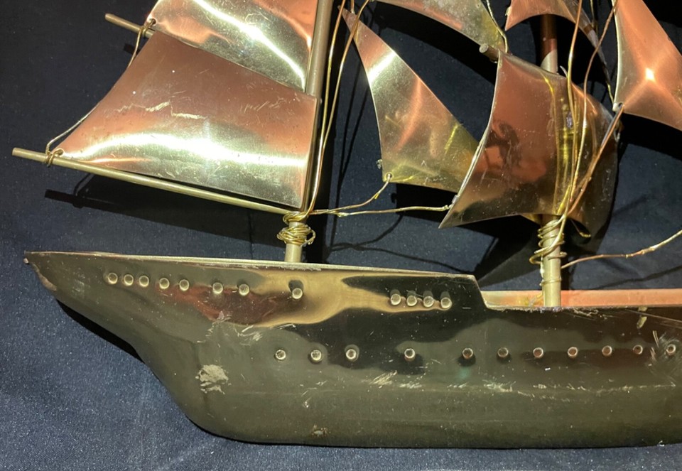 Vintage Brass Sailing Ship Model Nautical 19” Handmade 1937 Portugal ...