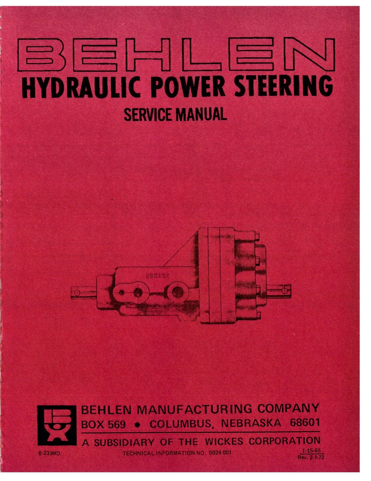 Behlen Power Steering Service & Parts Manual International Harvester ...