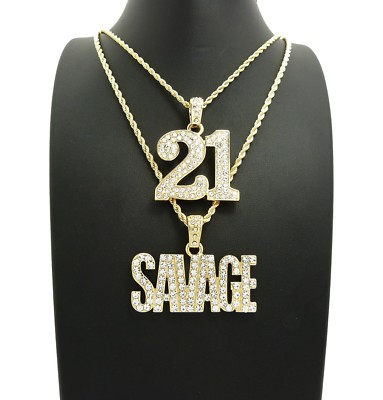 NEW 21 & SAVAGE PENDANT & ROPE CHAINS HIP HOP NECKLACE SET - RC2616G | eBay