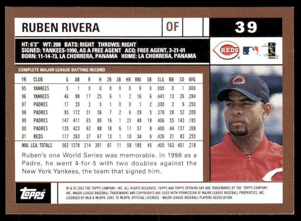 2002 Topps Opening Day #39 Ruben Rivera Cincinnati Reds | eBay
