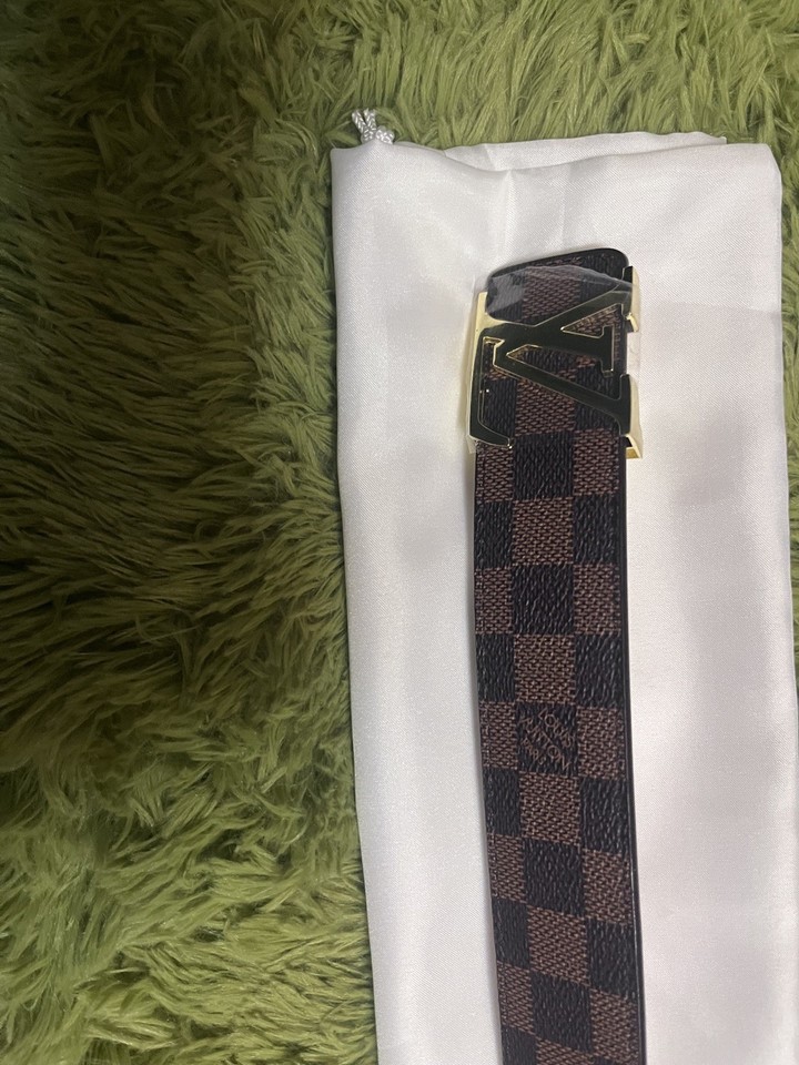 Louis Vuitton Belt Size 36-38 GOLD Buckle with brown checkered pattern ...