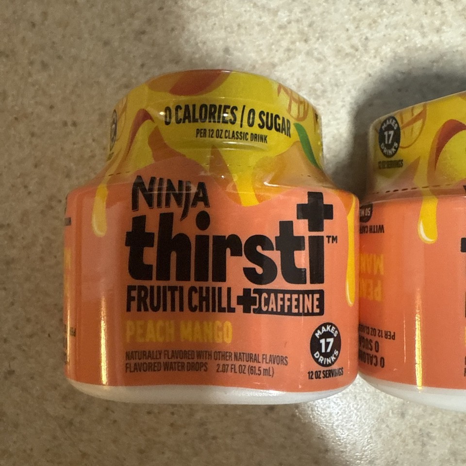 Ninja Thirsti Peach Mango Flavored Water Drops 50mg Caffeine 0 Calorie ...