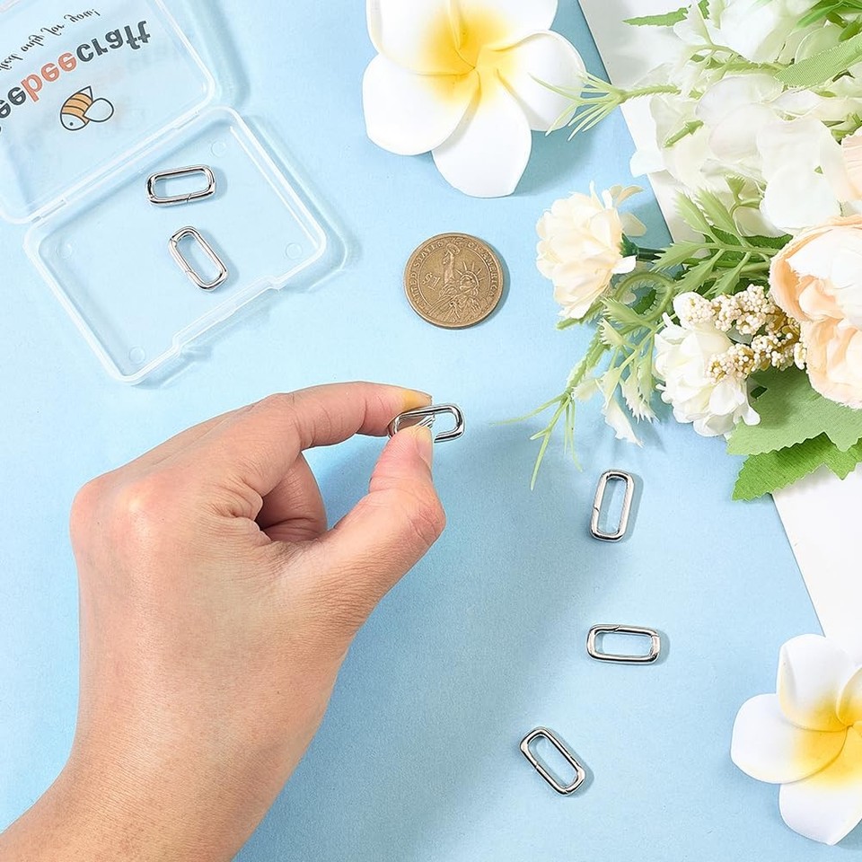 1 Box 6Pcs Stainless Steel Spring Gate Rings Rectangle Smooth Spring ...