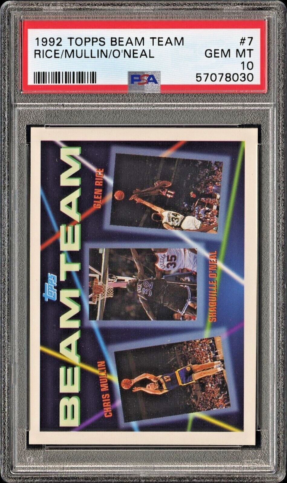 1992 TOPPS BEAM TEAM #7 (Shaquille O'Neal) (Mullin) (Rice) RC GEM MINT ...