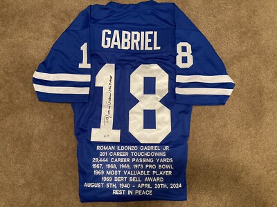 ROMAN GABRIEL Signed Stat Jersey - Los Angeles LA Rams NFL MVP 69 ...