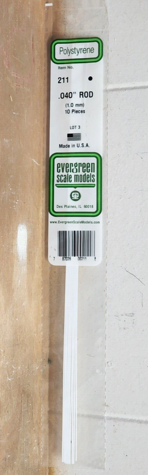 Styrene Rod .040" x 14" (1 mm Diameter pk 10 Evergreen Scale Models ...