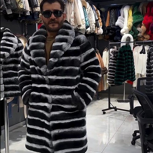 Winter Men's Luxury Chinchilla Coats Real Rex Rabbit Fur Jackets Long ...